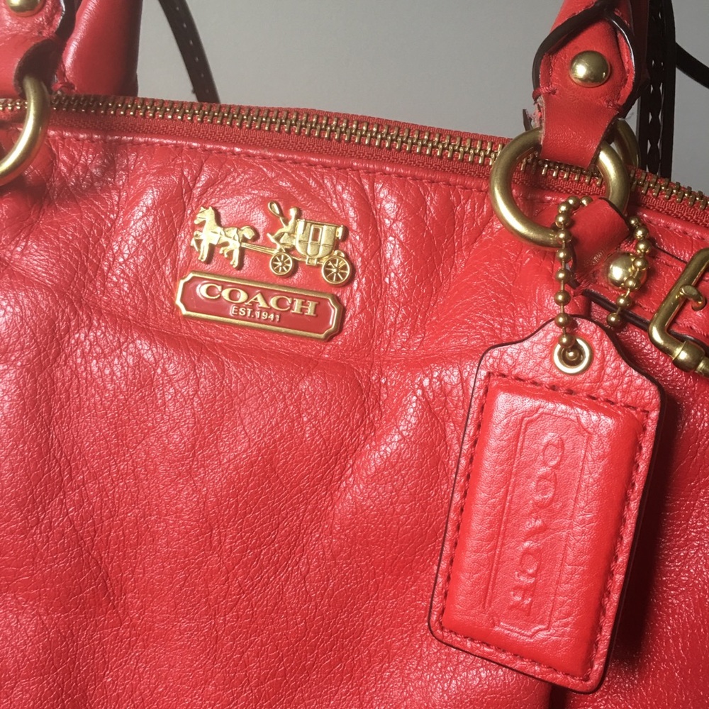 Coach Madison Leather Lindsey Satchel Purse - Gem